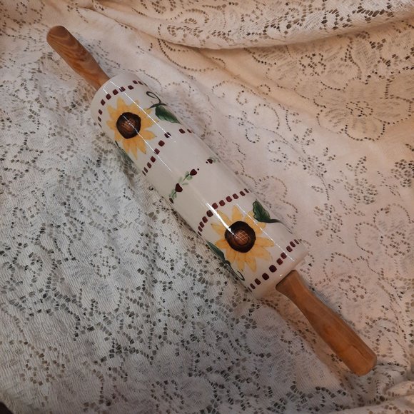 ABC | Kitchen | Sunflowers Ceramic Porcelain Rolling Pin Wood Handles ...